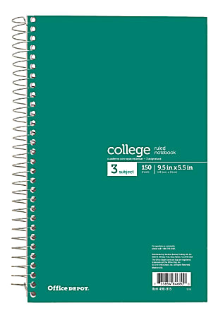 Office Depot Brand Wirebound Notebook Perforated 6 x 9 12 3 Subjects ...