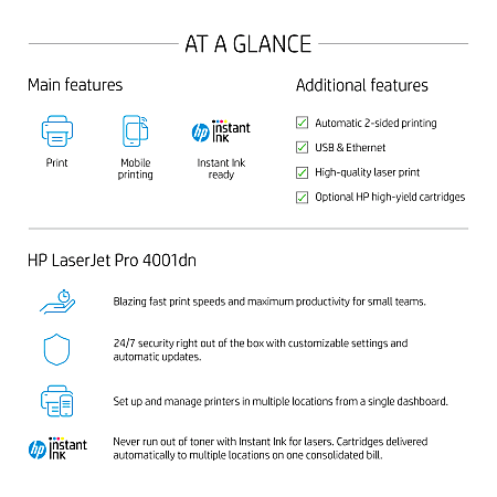 HP LaserJet Pro 4001dn Laser Monochrome Printer - Office Depot