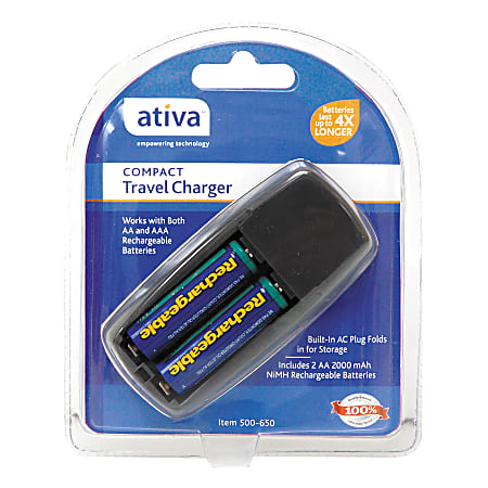 Ativa Compact Travel Charger With LED Indicator - Office Depot