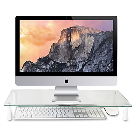 Kantek Glass Monitor Riser 3 14 H x 22 W x 8 14 D White - Office Depot