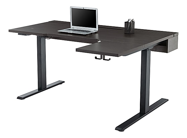 Realspace Koru Electric 59 W L Shaped Height Adjustable Standing Desk with Integrated Power Charging Espresso Oak