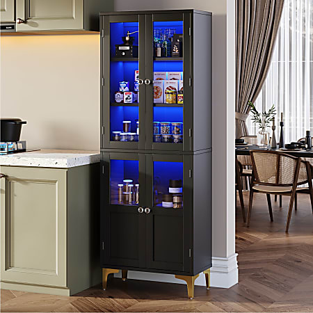 Bestier 65 H 5 Shelf LED Lit Glass Door Storage Cabinet Adjustable ...