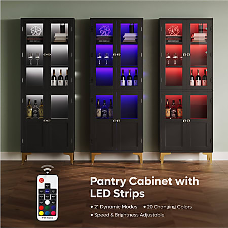 Bestier 65 H 5 Shelf LED Lit Glass Door Storage Cabinet Adjustable ...