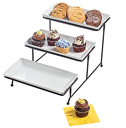 3 Tier Serving Platter Set With Stand White 4 Piece Set - Office Depot