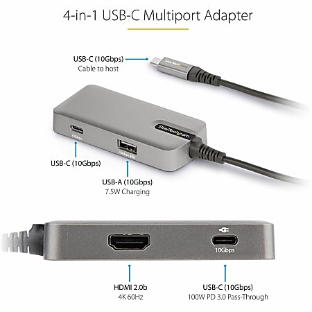 StarTech.com USB C Multiport Adapter 4K 60Hz HDMI 2.0 100W PD Pass ...