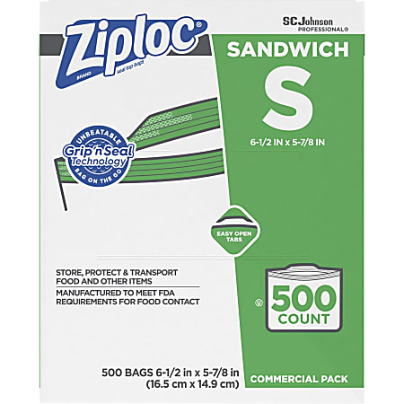 Ziploc Resealable Sandwich Bags Clear Box Of 500 Bags - Office Depot