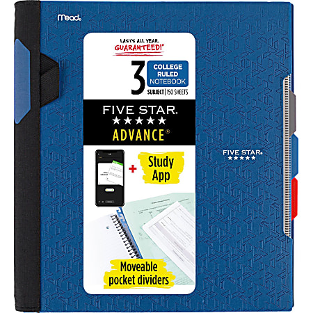 Five Star Advance Notebook 8 12 x 11 3 Subjects College Ruled 150 ...