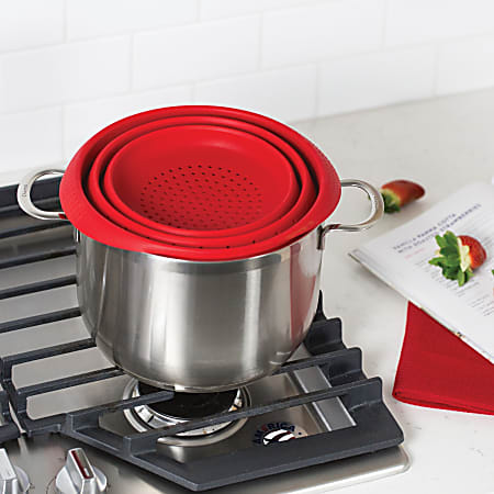 Better Houseware 4 Quart Collapsible Silicone Colander Red - Office Depot