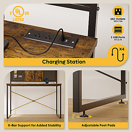 Bestier 40 W Computer Desk With Hutch Power Outlet RGB LED Lights And ...
