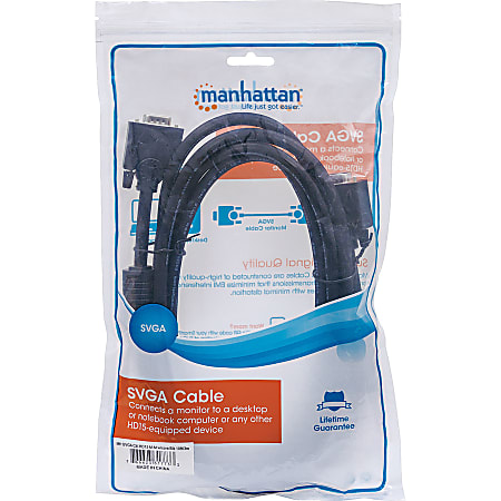 Manhattan VGA Monitor Cable with Ferrite Cores 3m Black Male to Male ...