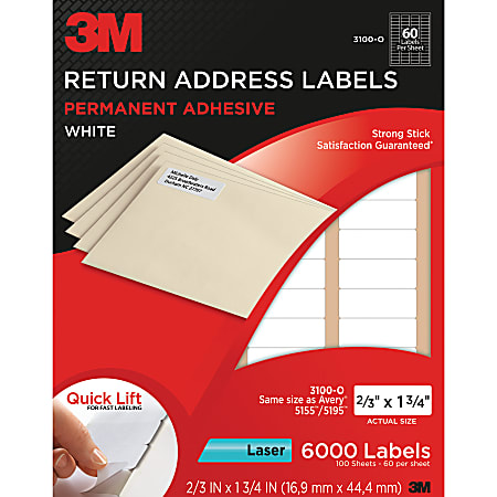 3M White Laser Address Labels 23 x 1 34 Pack Of 6000 - Office Depot
