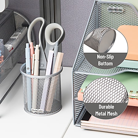Mind Reader Pen And Accessories Holder 3 34 H x 3 12 W x 3 12 D Silver ...