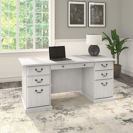 Bush Furniture Saratoga Executive 66 W Computer Desk With Drawers Linen ...