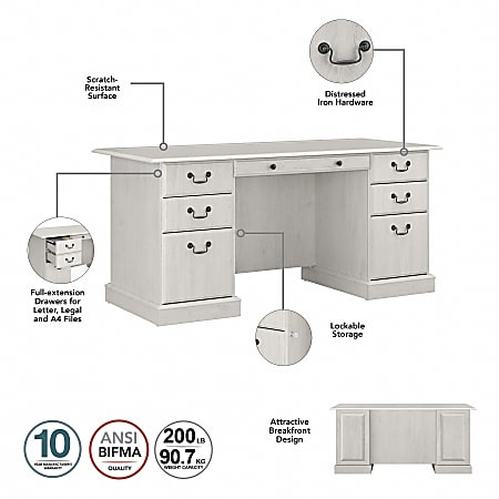 Bush Furniture Saratoga Executive 66 W Computer Desk With Drawers Linen ...