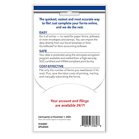 ComplyRight FAST FILE Tax Filings For Small Business W 21099 Card For 5 ...