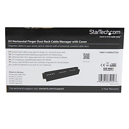 StarTech.com 2U Horizontal Finger Duct Rack Cable Management Panel with ...