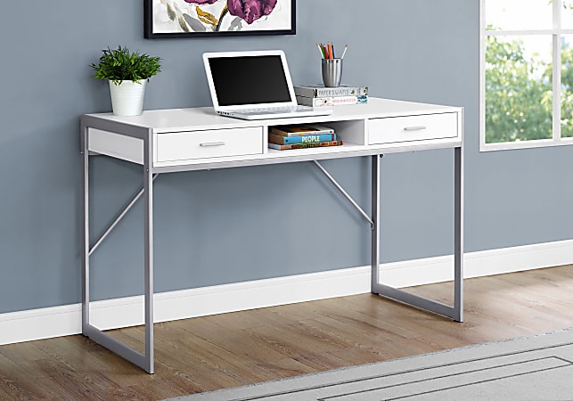 Monarch Specialties 48 W Computer Desk With Drawers WhiteSilver ODP Business Solutions