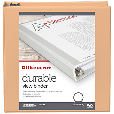 Office Depot Durable View Binder 2 Round Rings 375 Sheet Capacity Peach ...