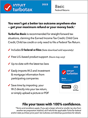 TurboTax Basic 2023 Federal Only E file For PCMac Disc Or Download ...