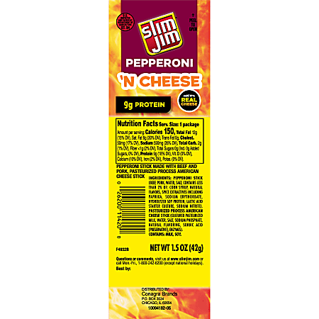 Slim Jim Pepperoni And Cheese Packs 1.5 Oz Box Of 18 Packs - Office Depot