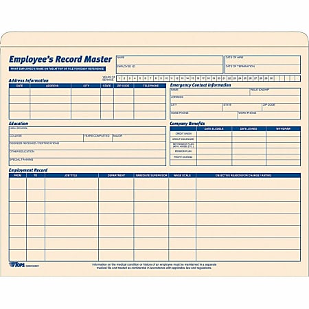 TOPS Employee Record Master File Jackets 11 34 x 9 12 Manila Pack Of 20 ...