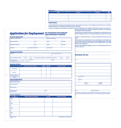 TOPS Employment Application Forms 50 Sheets Gummed 8.50 x 11 Sheet Size ...