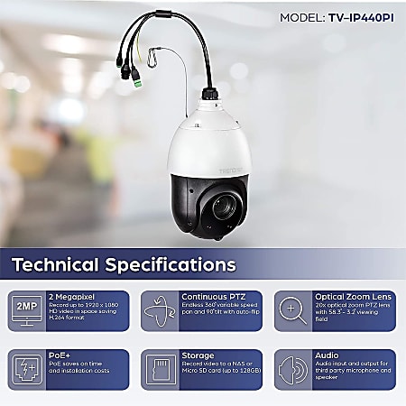 TRENDnet Indoor Outdoor 2MP 1080p PoE IR PTZ Speed Dome Network Camera ...