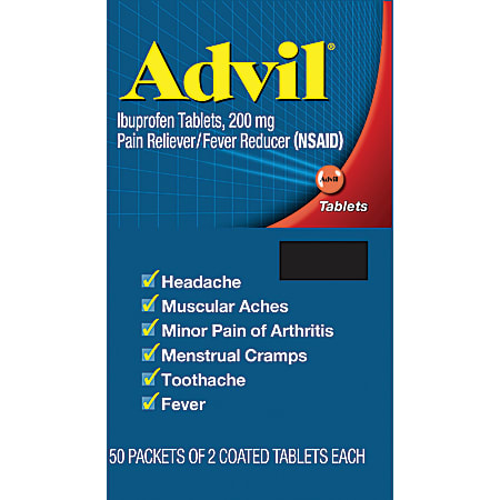 Advil Coated Tablets 2 Tablets Per Packet Box Of 50 Packets - Office Depot