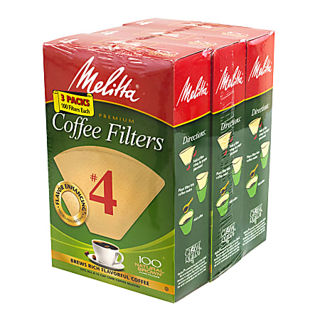 Melitta 4 Coffee Filters Brown 100 Filters Per Pack Pack Of 3 - Office ...