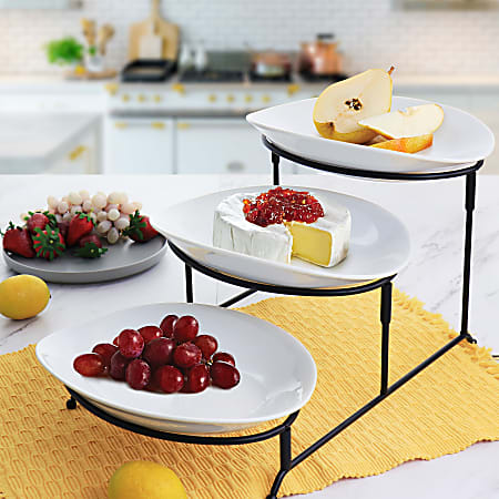 Elama 3 Tier Porcelain Oval Plate Serveware Set White - Office Depot