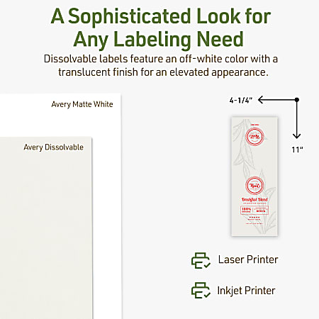 Avery Dissolvable Labels 94266 DWMP25 Rectangle 11 x4 14 Matte Off ...