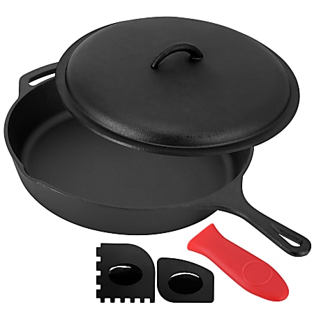 MegaChef Pre Seasoned Cast Iron Skillet With Cast Iron Lid 12 Black ...