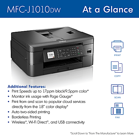 Brother MFC J1010DW Wireless Inkjet All in One Color Printer With Refresh EZ Print Eligibility ...