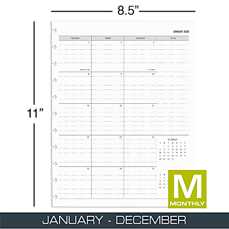 2026 TUL Discbound Monthly Planner Refill Pages With 12 Tab Dividers ...