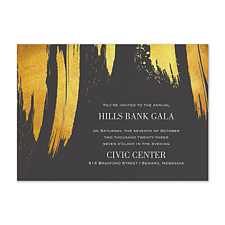 Custom Shaped Event Invitations With Envelopes Golden Brushstrokes 7 x ...