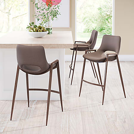 Zuo Desi Counter Height Stools BrownWalnut Set Of 2 Stools - Office Depot