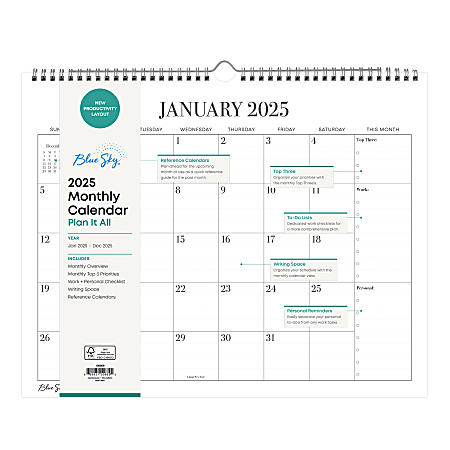2025 Blue Sky Monthly Wall Calendar 15 x 12 Plan It All January 2025 To ...