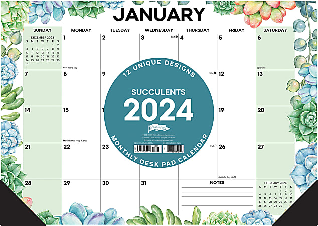 2024 Willow Creek Press Desk Pad Calendar 12 X 17 Succulents January To