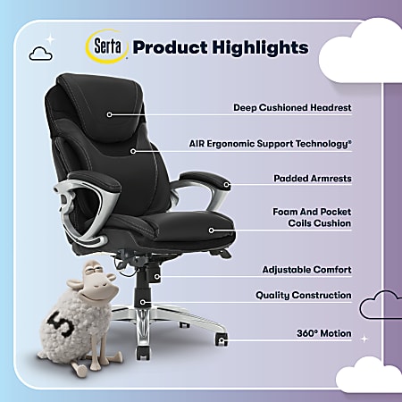 Serta AIR Health Wellness Ergonomic Bonded Leather High Back Executive ...