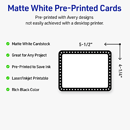 Avery Printable Postcards With Sure Feed Technology 4.25 x 5 12 Matte ...