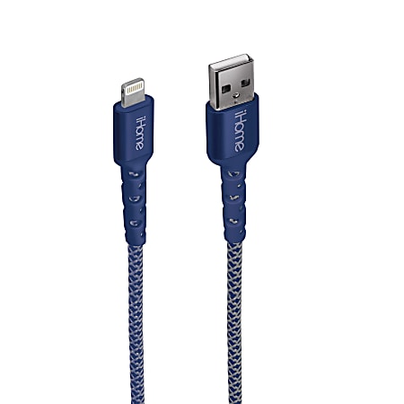 iHome Nylon Braided Lightning To USB A Cable 10 Black - Office Depot