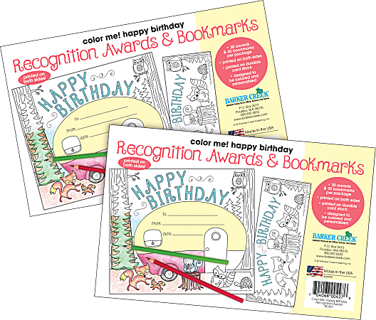 Barker Creek Color Me Awards Bookmarks Set 8 12 x 5 12 Happy Birthday ...