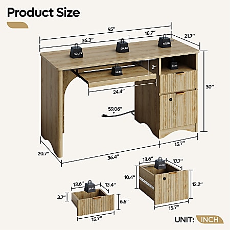 Bestier 55 Wood Computer Desk with Smart Lock Drawer Keyboard Tray ...