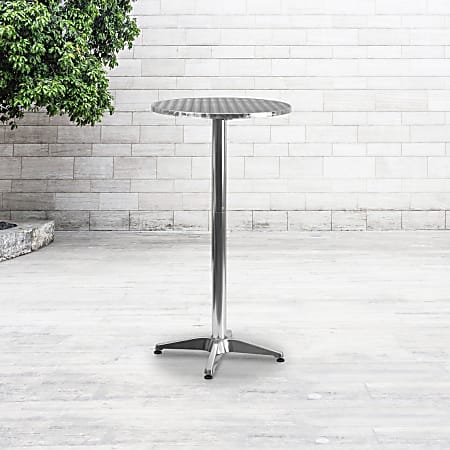Flash Furniture Round Folding Bar Table With Aluminum Base 45 x 23 14 Silver Office Depot