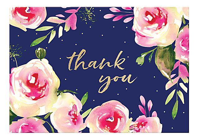 Lady Jayne Thank You Note Cards With Envelopes 3 12 x 5 Navy Roses Pack ...