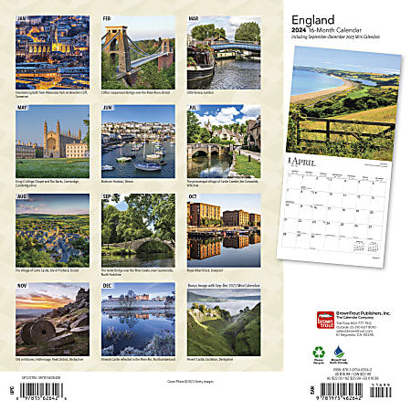 2024 BrownTrout Monthly Square Wall Calendar 12 x 12 England January to ...