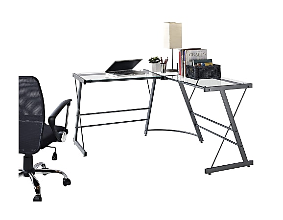 Ameriwood Home 51 W Glass L Shaped Corner Desk Gray Office Depot