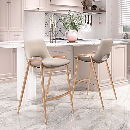 Zuo Desi Counter Height Stools BeigeGold Set Of 2 Stools - Office Depot