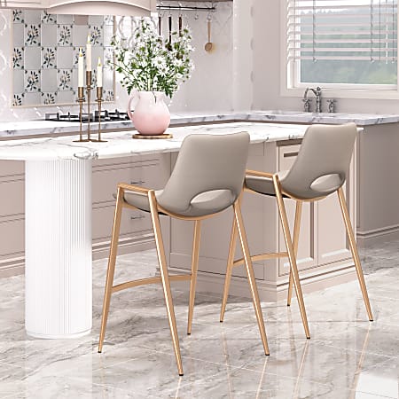 Zuo Desi Counter Height Stools BeigeGold Set Of 2 Stools - Office Depot