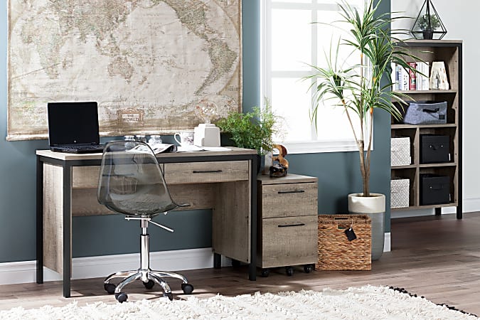South Shore Munich Desk With Drawers, Matte Black/Weathered Oak